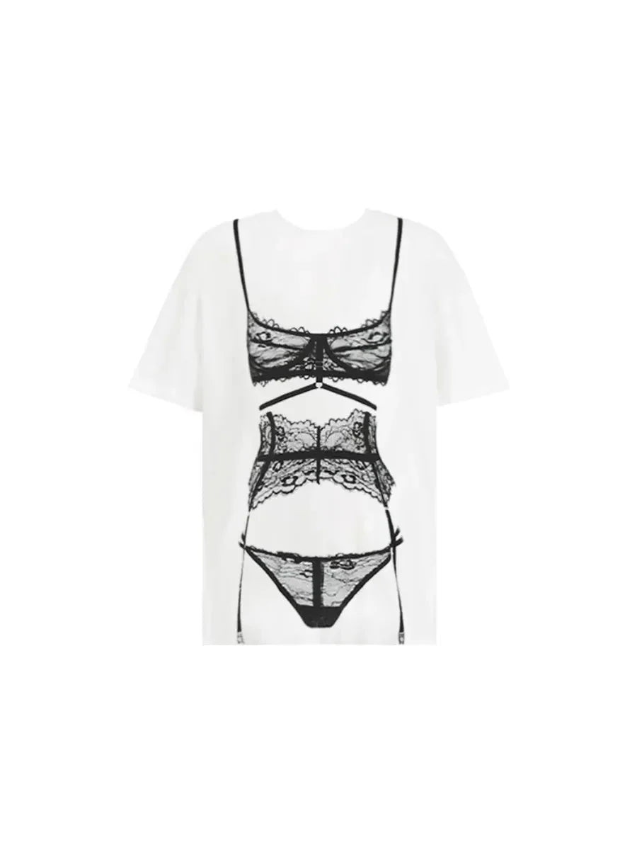 Bikini Printed Loose Short Sleeve T shirt Selfyy bikini-printed-loose-short-sleeve-t-shirt-selfyy